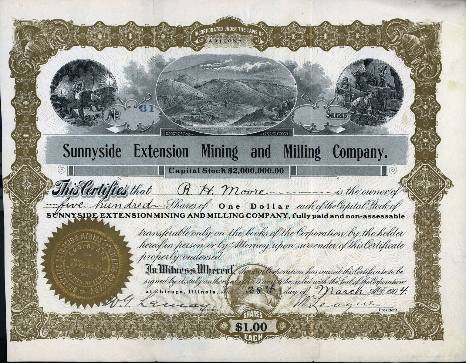 Colorado historical mining stock certificates - COLORADO ARTIFACTUAL