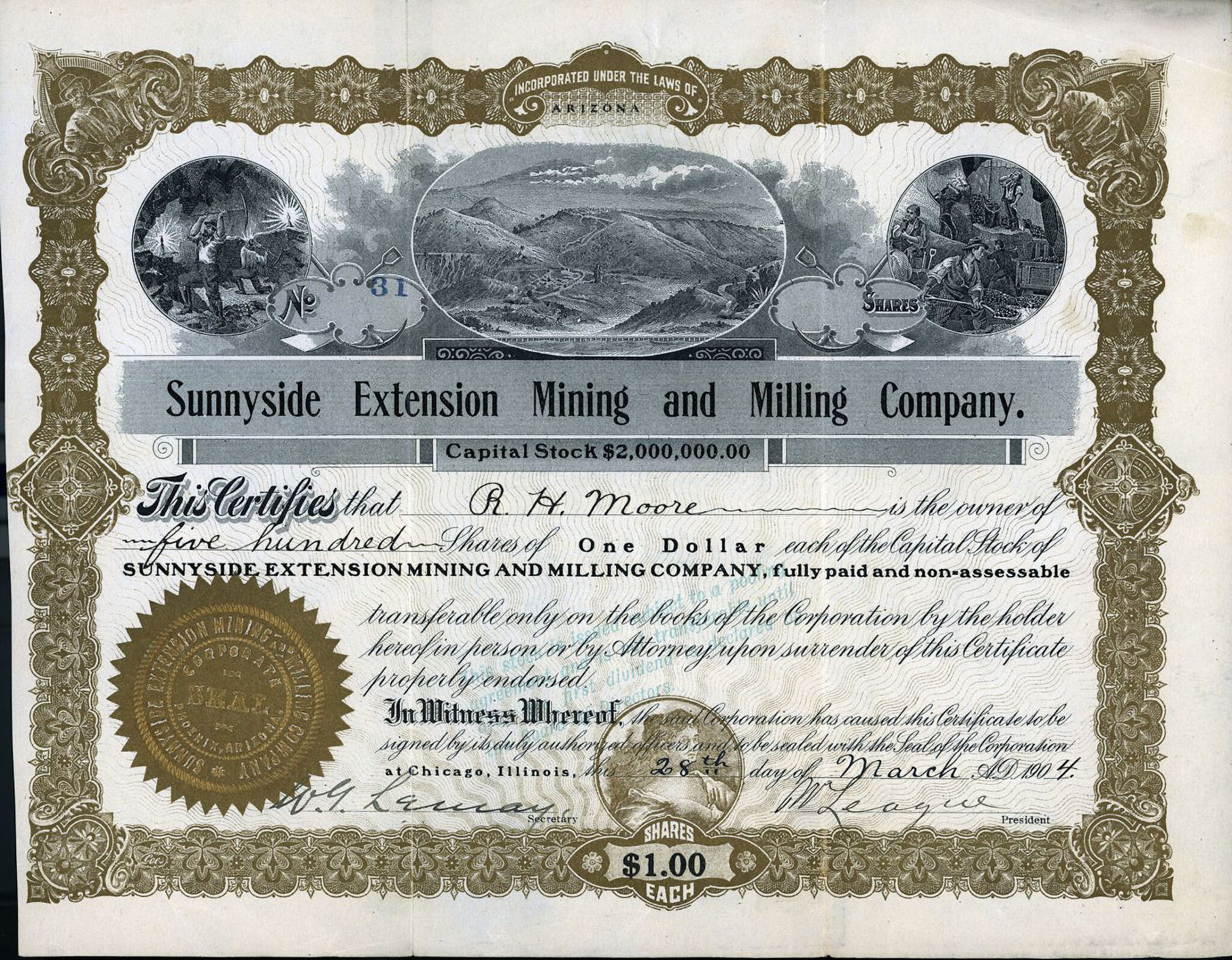 Colorado historical mining stock certificates - COLORADO ARTIFACTUAL