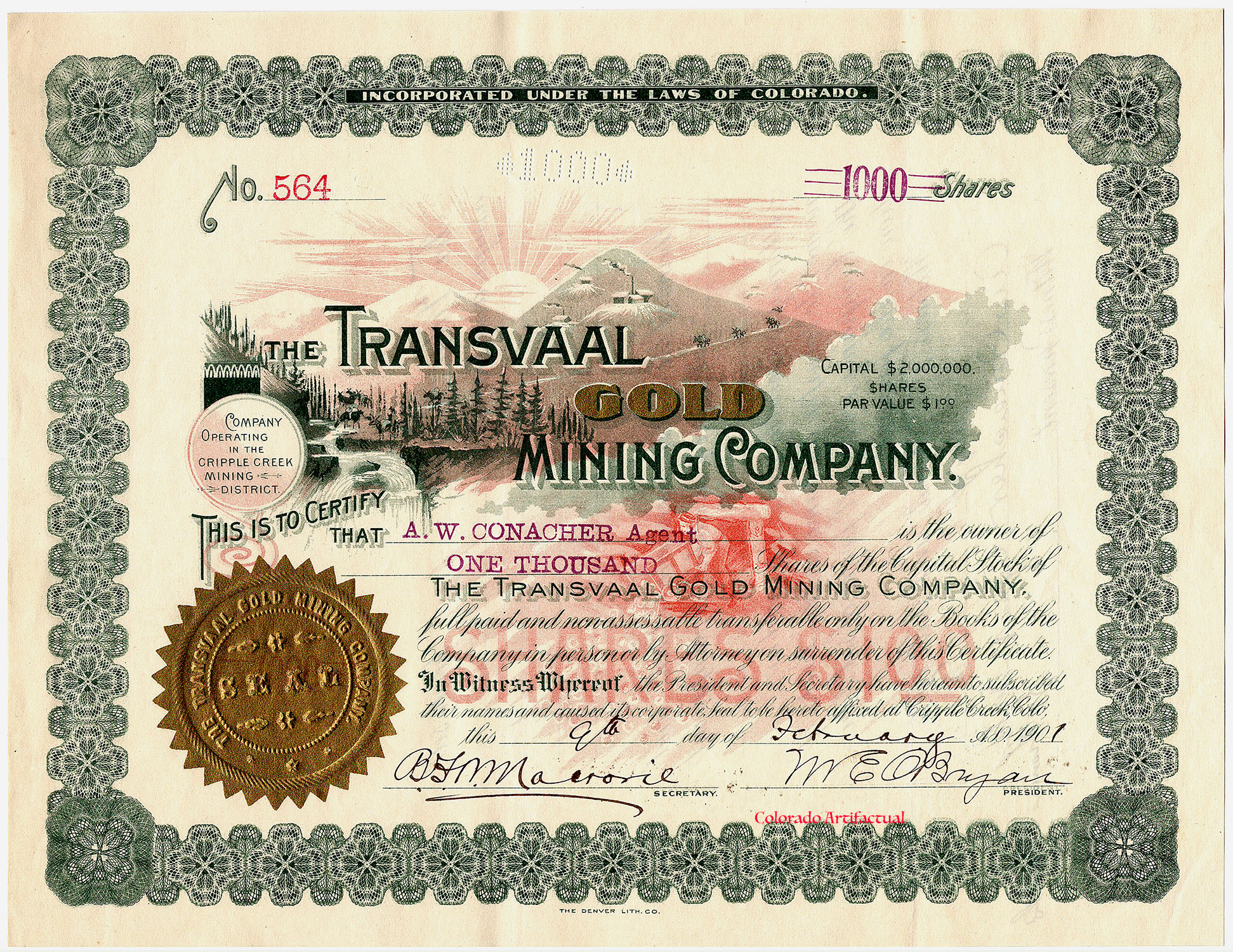 Colorado historical mining stock certificates - COLORADO ARTIFACTUAL